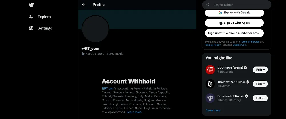 Twitter RT Sputnik: oscurati gli account Twitter in Europa